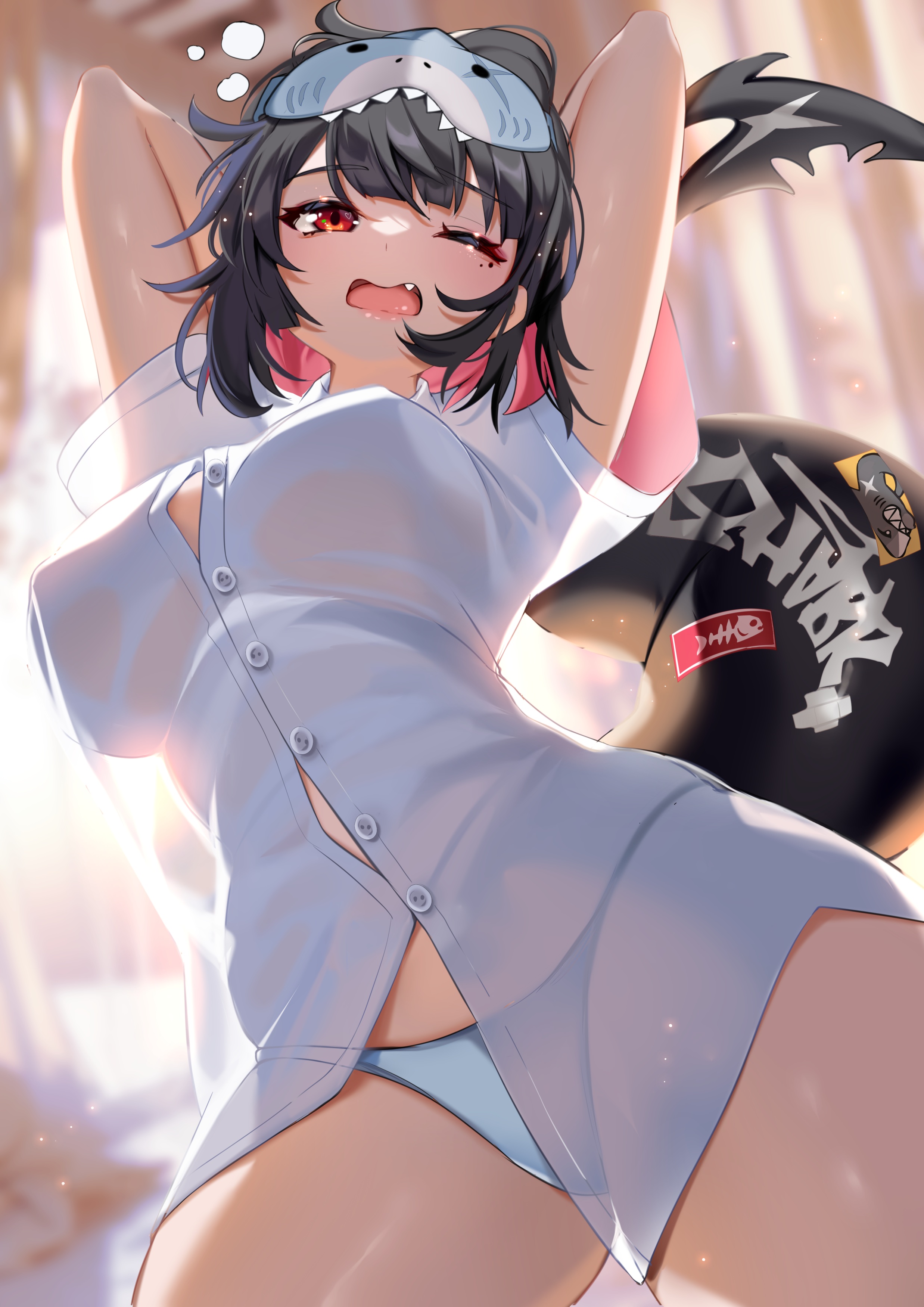 squchan zenless zone zero ellen joe dress shirt no bra open shirt pantsu see through tail ...